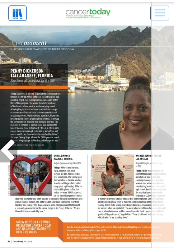 “Thank you” Cancer Today Magazine! | Penny Dickerson